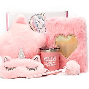 TrueSooth Unicorn Gifts for Girls Age 6-8 - Lavender Plushie/Plush Star Pillow, Girls Unicorn Sleep Mask, Mug, Notebook Set - Birthday for 6, 7, 8 Year Old Girl, Little Girl Gifts