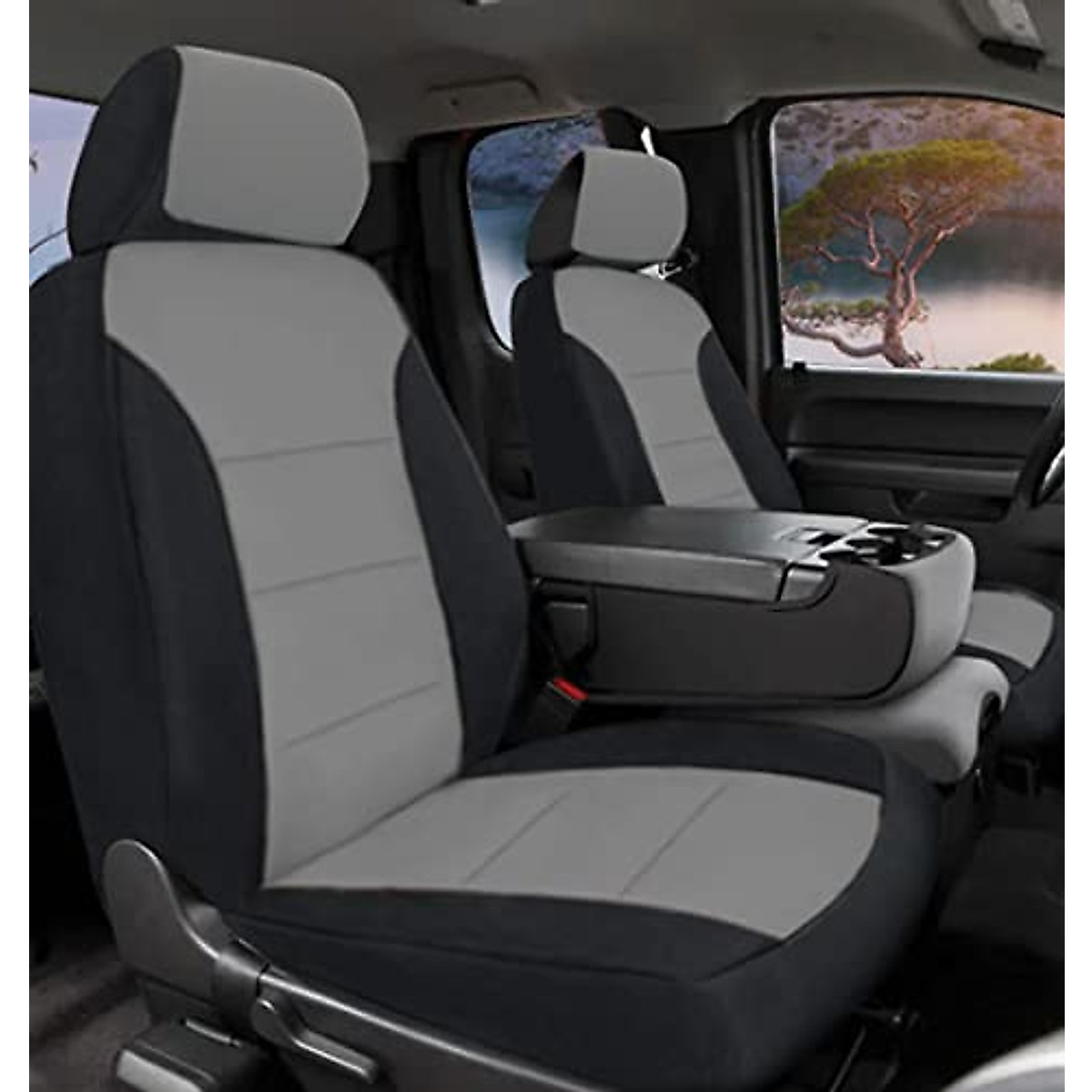 CarsCover Custom Fit 2009-2014 Ford F150 F250 F350 Pickup Truck Neoprene Car Front Seat Covers Gray & Black Sides Driver & Passenger Cover