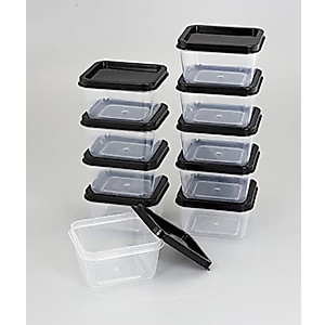 ZENVY 50 Pack Mini Reusable 2oz Containers | Includes 50 Plastic 2oz Food Containers and Lids | For Sauces, Dips, Crafts & More (Black, Rectangle)