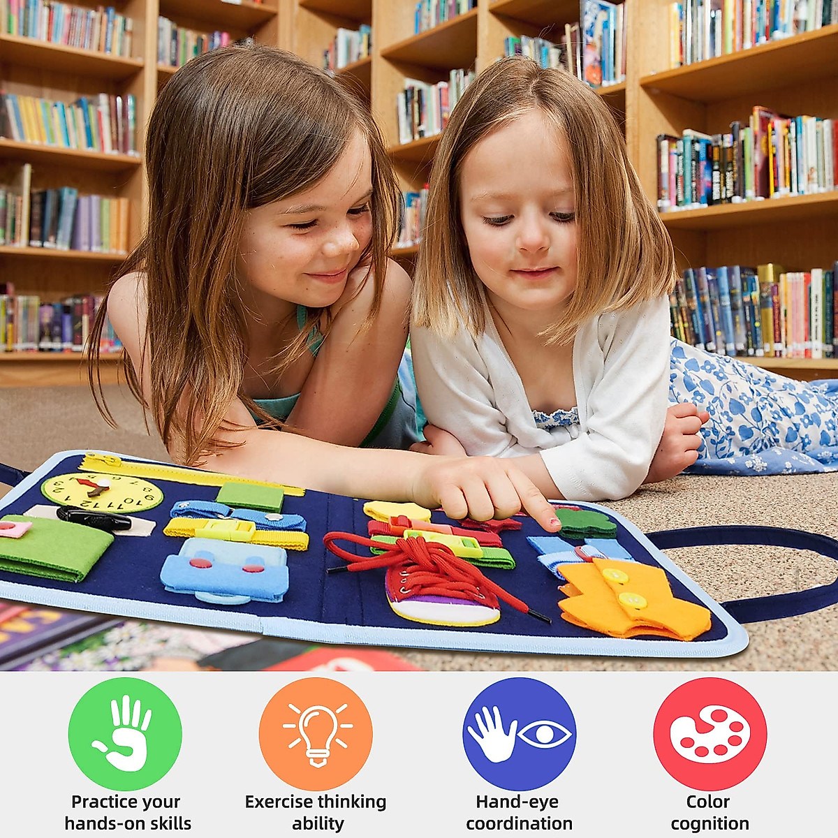 QQAPPU Montessori Busy Board,Preschool Learning Toy Fine Motor Skills,Toddler Activity Board Sensory Toy for Plane and Car Travel