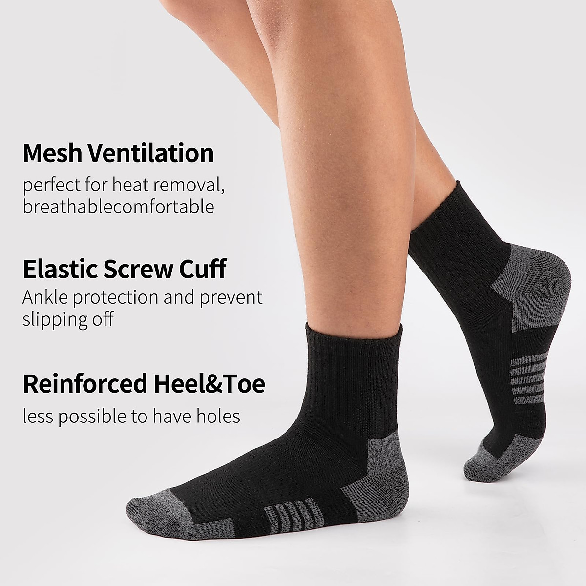 COOVAN Mens Ankle Athletic Socks Quarter Cushion Moisture Wicking Running Sports Work Socks 7 Pairs