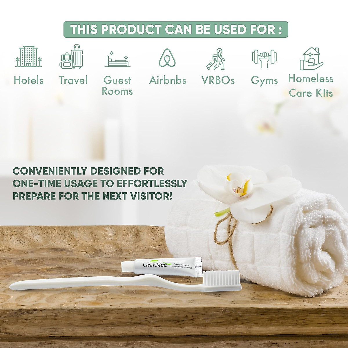 Diversified Hospitality Bulk Disposable Hotel Toothbrush with Toothpaste Dental Kit | Individually Wrapped for Hotels & Vacation Rentals | Case of 50