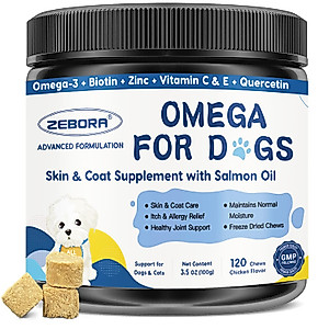 Omega 3 for Dogs with Salmon Oil, Fish Oil for Dogs Skin and Coat Supplement, Dog Allergy Relief, Hot Spot Treatment, Anti Shedding, Hip & Joint Support with EPA & DHA, Biotin, Vitamin E - 40 Servings