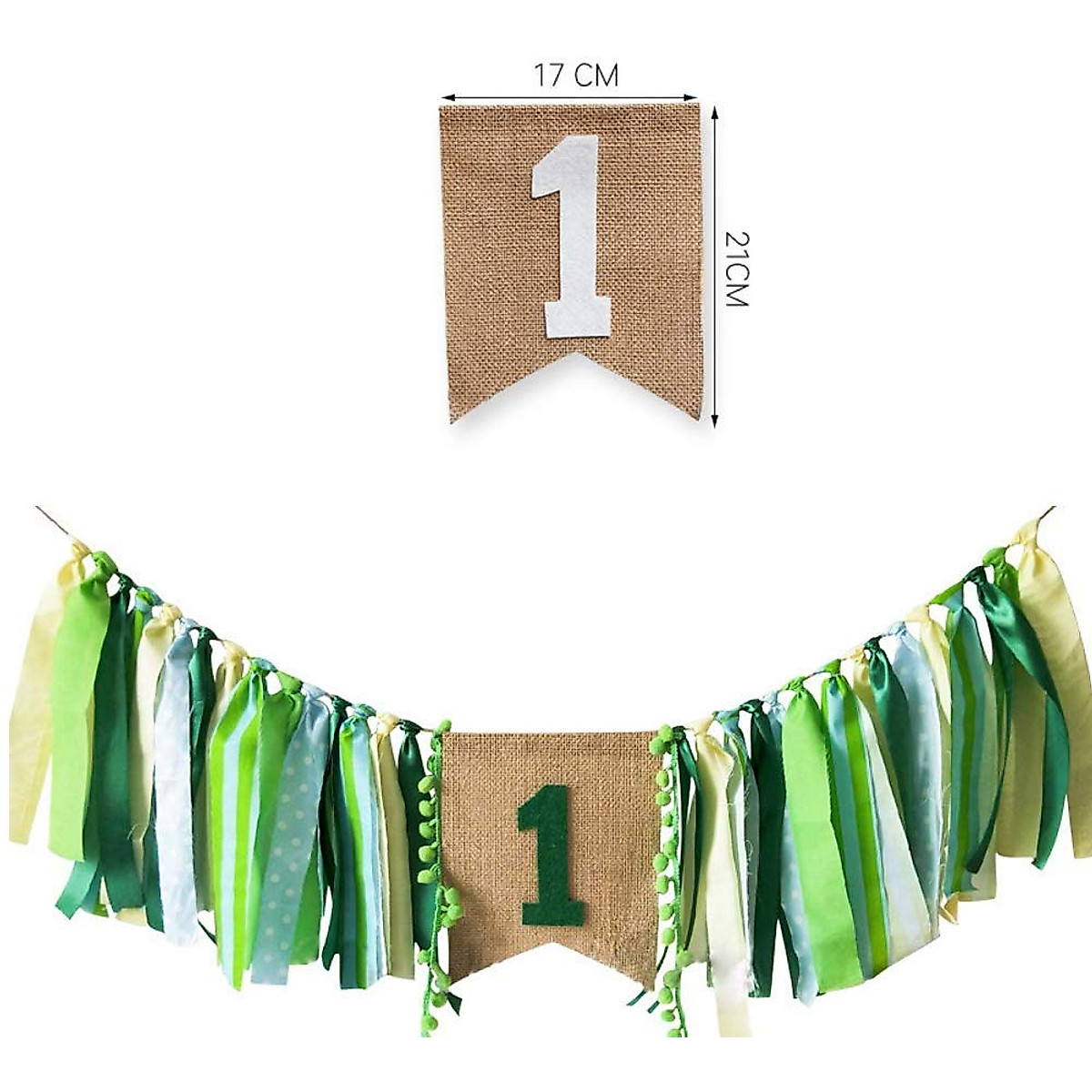 Jungle Theme Baby First Birthday Party Decorations Kit for Baby Boy's Girl's，1st Birthday Decorations for Photo Booth Props,Green Burlap Highchair Banner for 1st Birthday Decorations