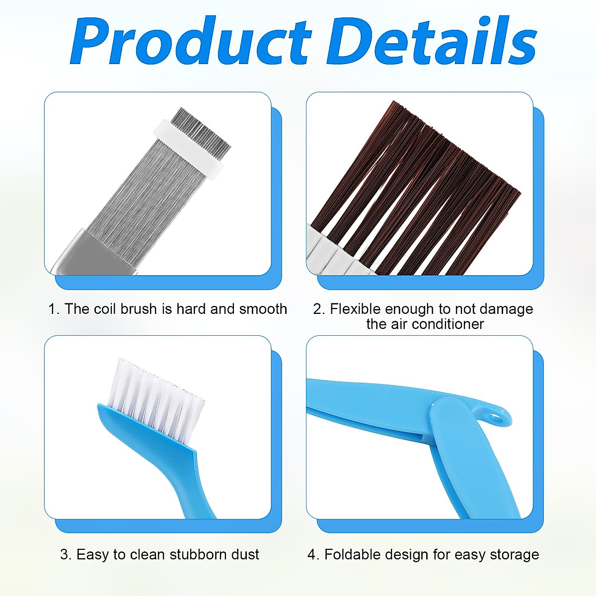 PEUTIER 3pcs Air Conditioner Condenser Clean Tools, Brown Brush Metal Fin Comb Blue Folding Brush Appliance Cleaning Tools Coil Cleaner Kit for Television Keyboard Refrigerator