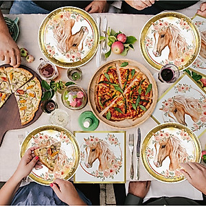 Lousuip 80pcs Horse Party Supplies Horse Paper Plates and Napkins Party Tableware for Wild Cowgirl Themed Birthday Babyshower Party Decorations