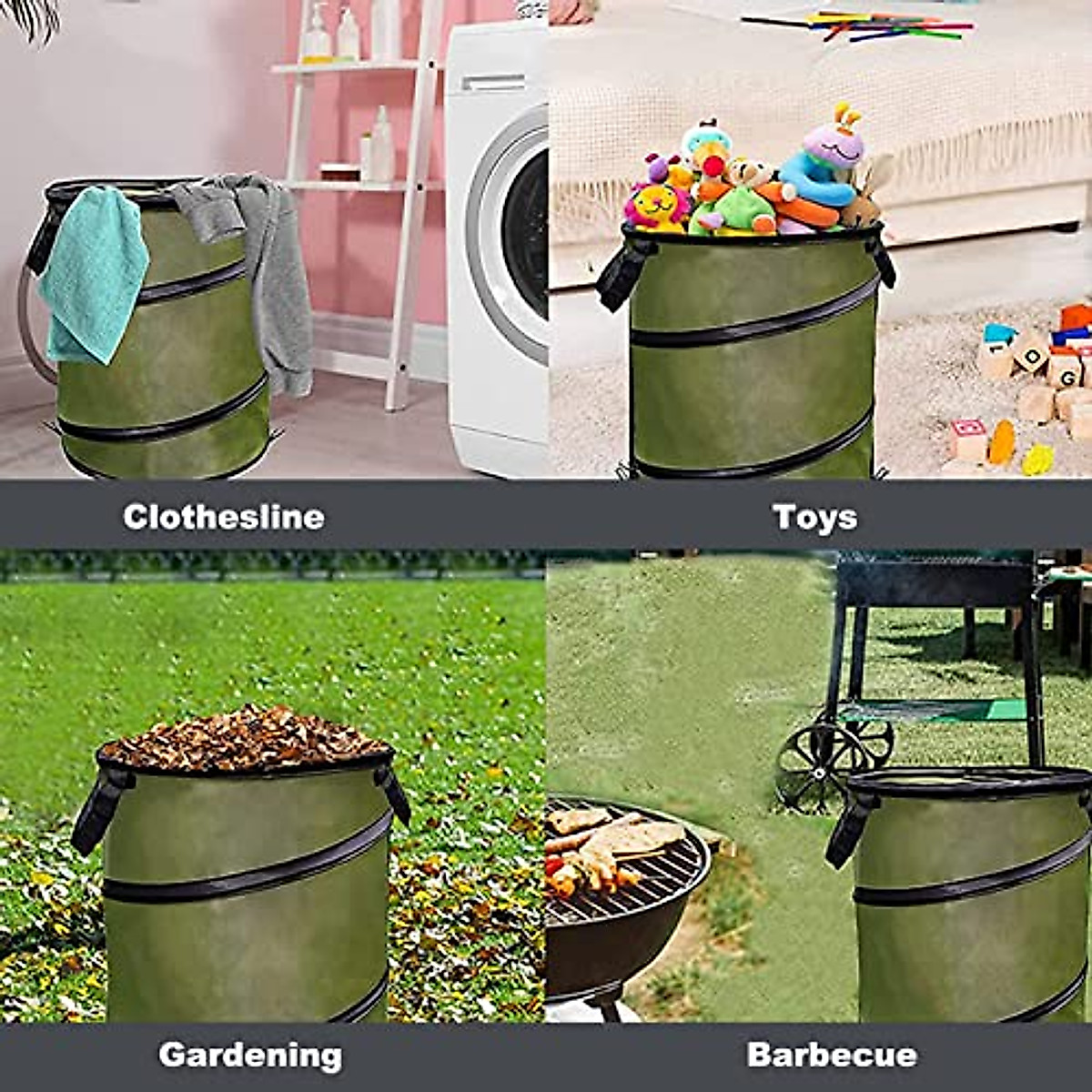 Collapsible Trash Can, 30 Gallon Large Collapsible Pop Up Recycling Leaf Bag Reusable Camping Trash Can with Handles, Waterproof and Tear Resistance, for Camping, Laundry, Storage, Garden (Green)