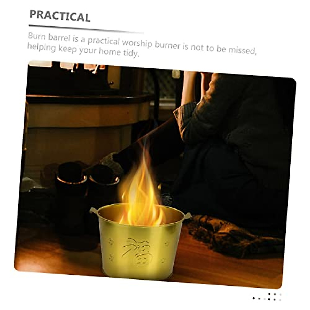 Veemoon Trash Golden Steel Leaves Bonfire Leaf Ash Fortune Bin Garden Wood Tongs Home Paper Barrel Hook Can Fireplace Fire Pit Stainless Bucket Money Sacrifice with Basin Yard Backyard