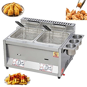 Commercial Deep Fryer with Basket, Dual Tank Gas Deep Fryer, Adjustable Firepower Double Deep Fryer for French Fry Restaurants Supermarkets Fast Food Stands
