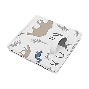 Sweet Jojo Designs Blue and Grey Bear Deer Fox Boy Baby Nursery or Kids Room Small Fabric Toy Bin Storage Box Chest for Woodland Animals Collection