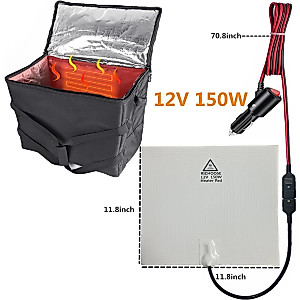 RICHOOSE Electric Heated Pad for Delivery Pizza Bag,12V 150W Food Warmer Pad, Portable Heat Pad with Car Power Plug, Built-in Thermostat 176℉,Perfect for Deliveriers of Uber Eats, DoorDash,Grubhub