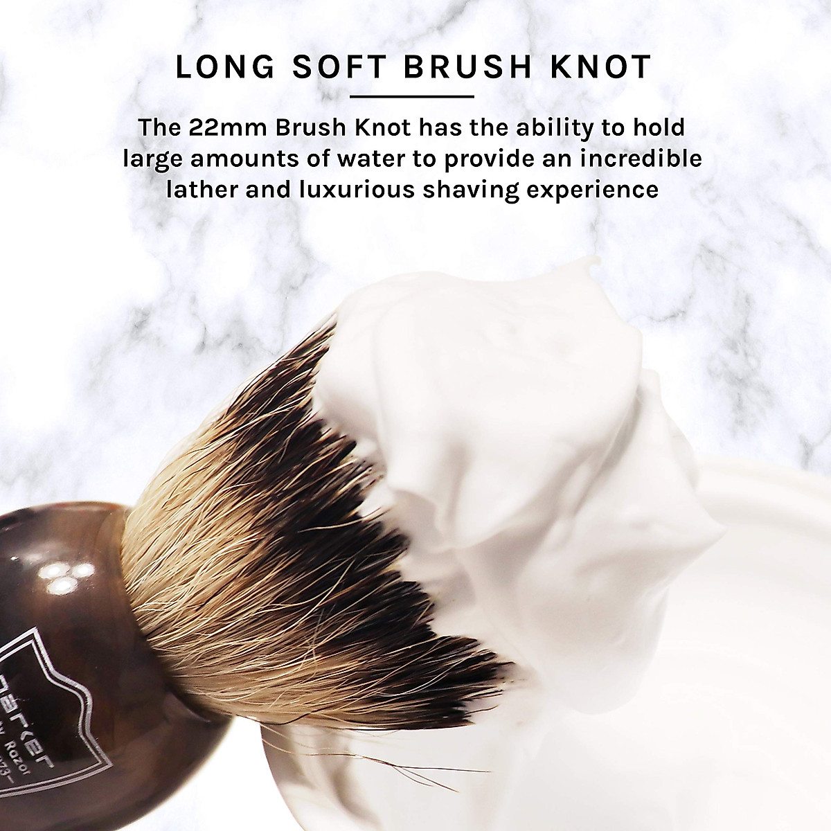 Parker Silvertip Badger Shaving Brush-Faux Horn Handle with a Chrome Base, Long Loft Dense Bristles- Men's Badger Shaving Brush with Stand Included