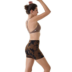 AUROLA Dream Tie Dye Workout Shorts for Women Seamless Scrunch Soft Active Shorts,Brown-Black Tie Dye,XS