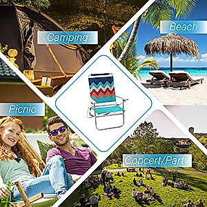 GREEN PARTY Beach Chair 2 Pack Aluminum Lightweight Folding Reclining Beach Chair with 3 Positions, Cooler Bag, and Wooden Armrest for Outdoor Camping Lawn, Support 250LBS, Blue