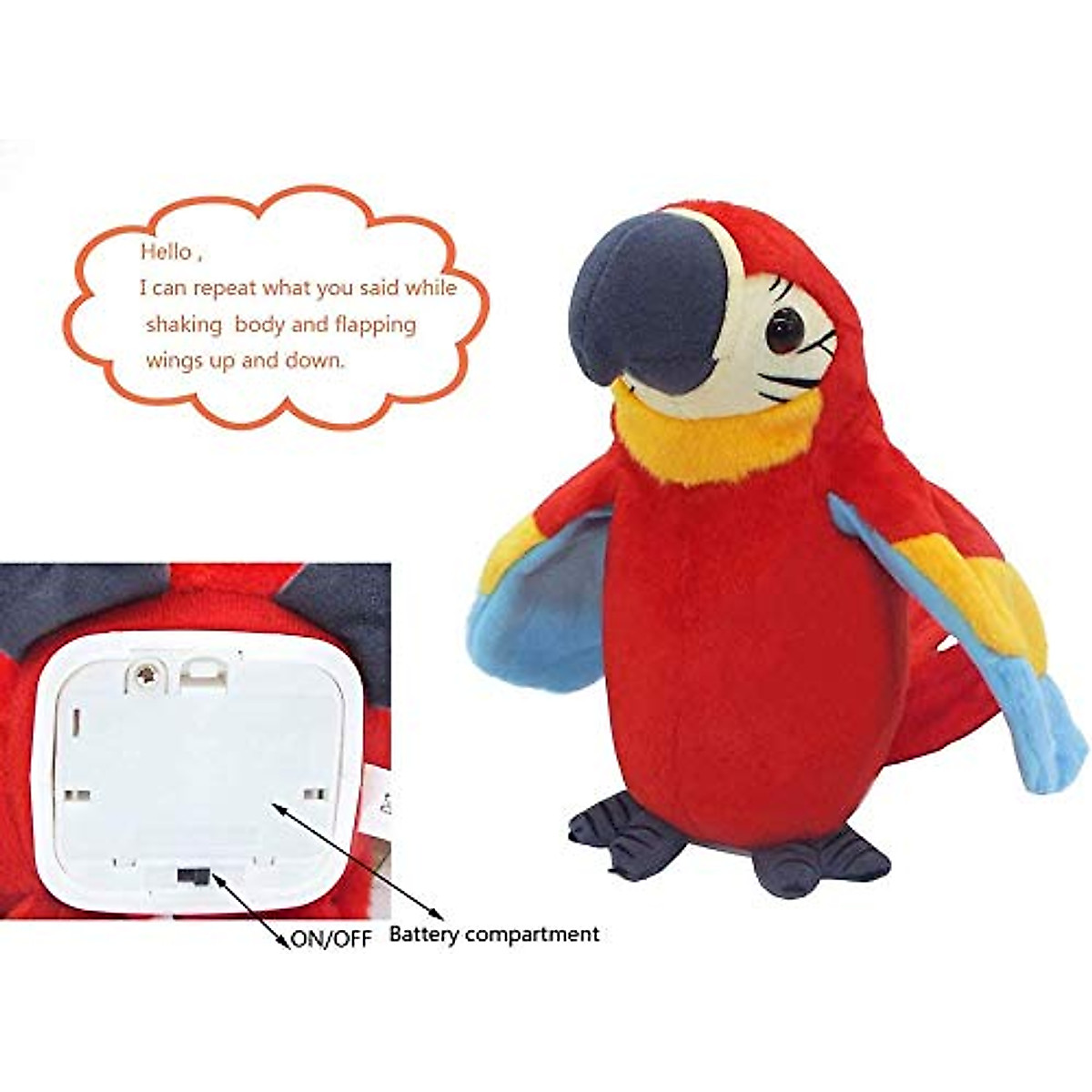 9'' Cute Talking Parrot Repeats What You Say Electronic Interactive Plush Toy Stuffed Animal Record Parrot Waving Wings Funny Bird Toys for Children Girls Boys Best Xmas Gift (Red Parrot)