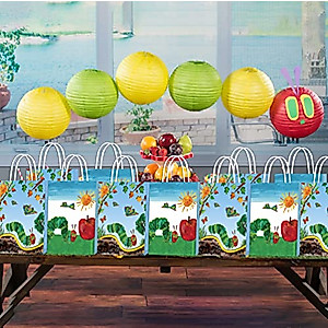 16 Packs of Green Caterpillar Paper Bag Theme Party Gift Bag Birthday Gift Bag Snack Candy Bag Childrens Party Supplies