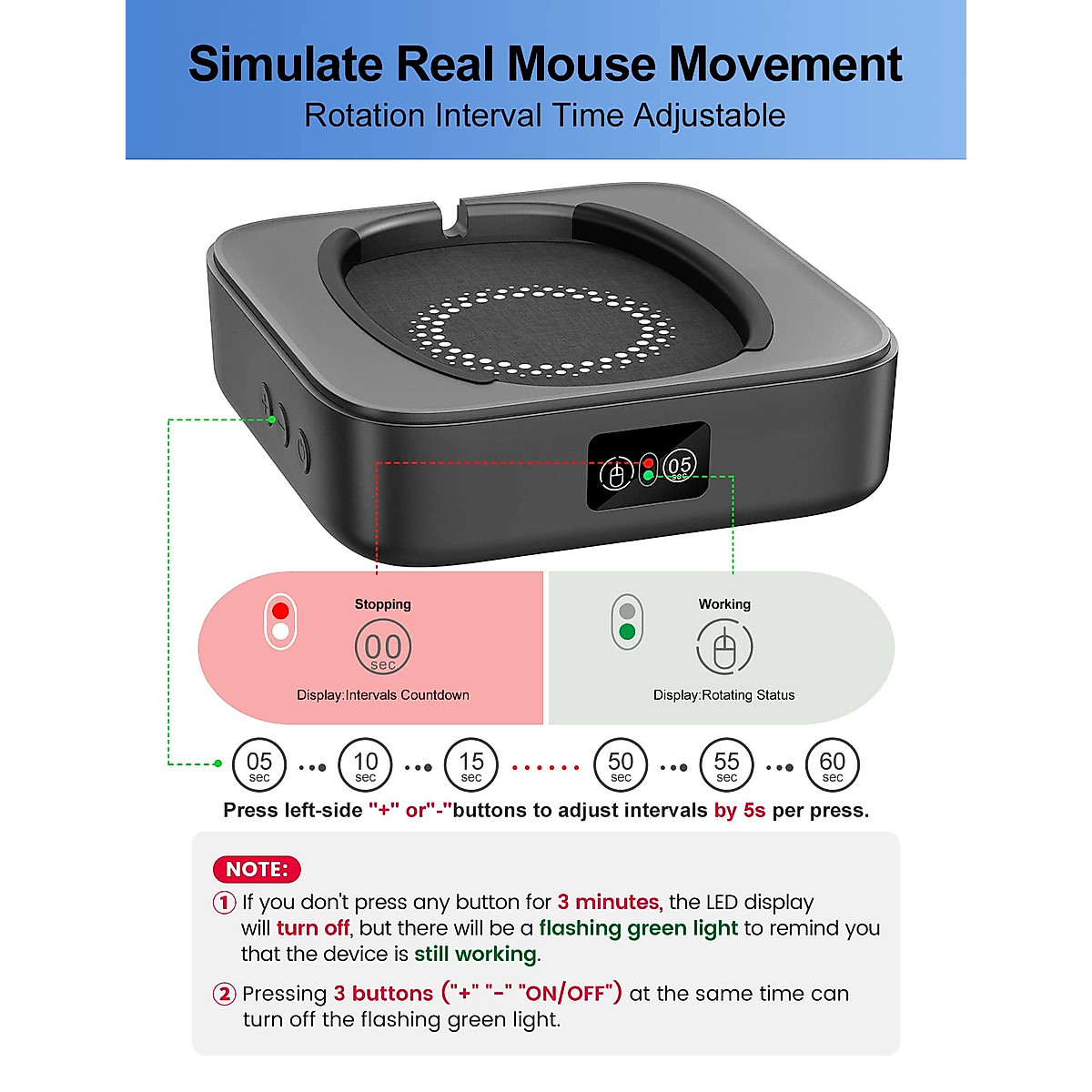 Meatanty Mouse Mover Undetectable, Super-Silent Mouse Jiggler Device Move Randomly, Automatic Wiggler Shaker Giggler, Adjustable Interval Timer, Keep Computer Laptop Active for Office Home Remote Work