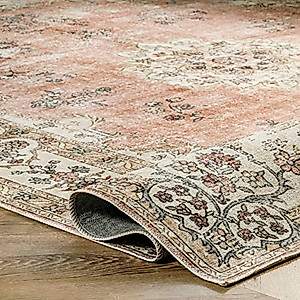 nuLOOM Ren Vintage Floral Machine Washable Area Rug, 5' x 8', Peach