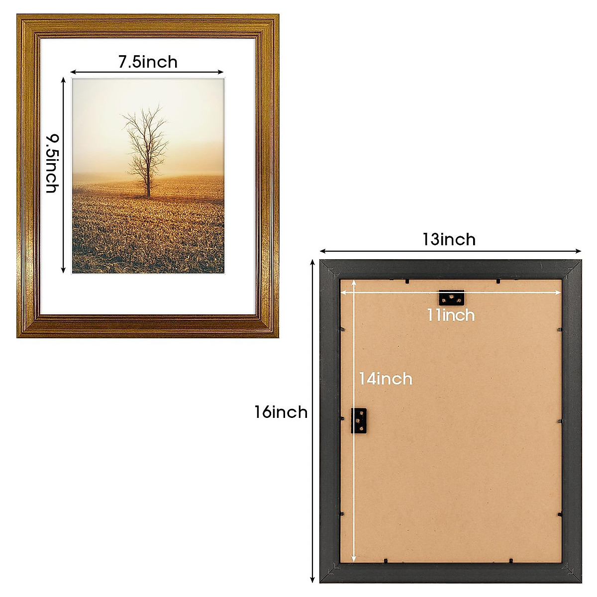 Golden State Art, 11x14 Photo Frame with White Mat for 8x10 Pictures & Real Glass, 1.25-Inch Wide, Dark Gold