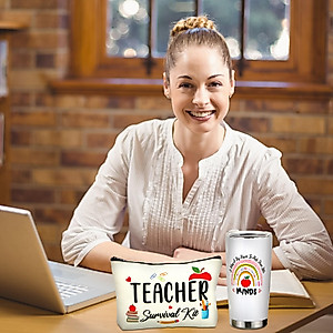 Maxcheck 16 Pcs Teacher Appreciation Gifts Set Include Teacher Tumbler Cosmetic Bag Keychain and Blessing Card Bracelets for Thank You Teacher Teacher's Day Graduation Gifts