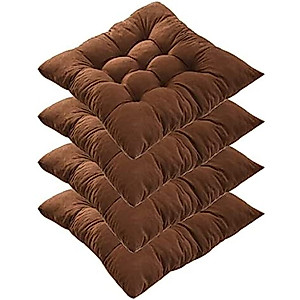Set of 4 Dining Chair Cushions with Ties Soft Comfort Non Slip Square Seat Pads for Kitchen Dining Office Living Room Patio (Coffee)