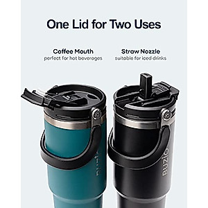 BUZIO 30 oz Tumbler with Handle, Insulated Tumbler with 2-in-1 Lid and Straw, Stainless Steel Vacuum Insulated Iced Coffee Tumbler Cup Water Bottle for Water, Iced Tea or Coffee, Smoothie