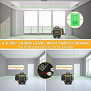 GROSAM Laser Level, 16-line Green Laser Level For Self-leveling Of Buildings And Picture Hangings, Two 360° Vertical Lines And Two 360° Horizontal Lines With Battery Power Detection