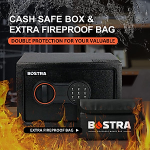 Bostra Fireproof Safe Box with Sensor Light & Fireproof Bag, Money Safe Box with Digital Keypad,Security Safe Box for Home, 0.5 Cubic Small Safe with Keys & Pass Code for Cash Jewelry Documents