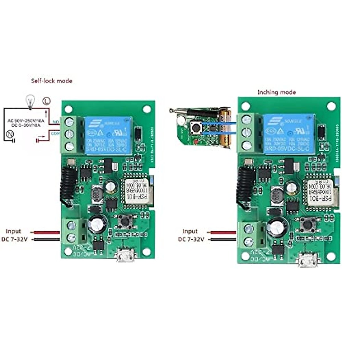 MHCOZY Updated WiFi Wireless Smart Switch Inching Self-Locking Relay Module,Set Inching Time from 0.5 Second to 1 Hour,be Applied to Access Control,DIY WiFi Garage Door Opener (7-32V with 433Mhz RF)