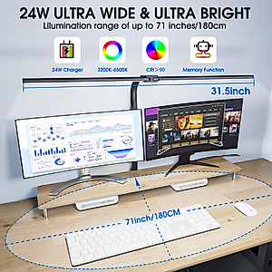 Zrfmib LED Desk Lamp, 24W Double Head Desk Lamp with Clamp, Modern Eye Caring Architect lamp with 5 Color Modes and 5 Dimmable, for Workbench, Monitor, Reading, Home Office