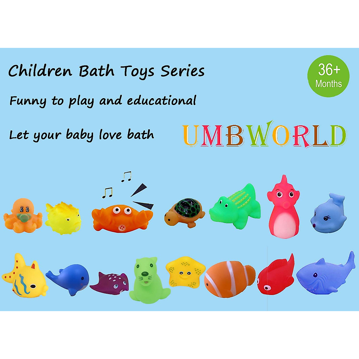 UMBWORLD Preschool Bath Toys Rubber Floating Squeaky Baby Wash Shower Toy for Toddlers Kids Party Decoration15 Pcs (Sea Animal)