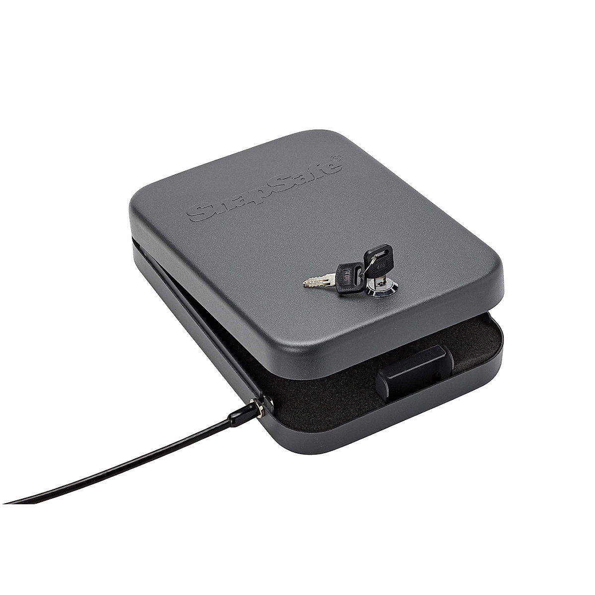 SnapSafe Portable Lock Box for Guns and Valuables – Includes Lock Box, 2 Keys and Patented Security Cable – An Ideal Car Gun Safe – Large, Black, 9.5 x 6.5 x 1.75 Inches