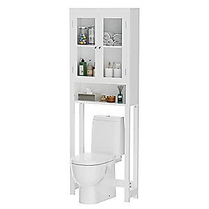 JUMMICO Over The Toilet Storage Cabinet, Bathroom Organizer Over Toilet with Double Door and Inner Adjustable Shelf for Bathroom, Restroom, Laundry