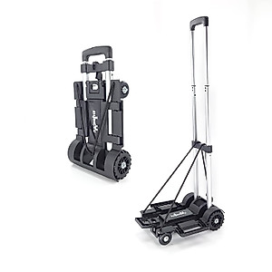 ZHJINGYU Folding Hand Truck,Utility cart with 4 Wheels & 2 Elastic Ropes,Portable Backpack Trolley,Luggage cart,Dolly,Grocery cart,Travel,Moving,Shopping.Aluminum Pole,Black,Small