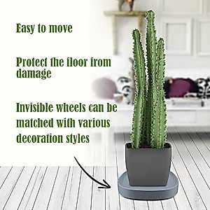 Planter Caddies Movable with Wheels 10.4" Pack of 2, Heavy Duty Dolly Flower Pot Plant Stand Set Home Decor, Outdoor/Indoor Planter Rack with 360° Rolling Tray Trolley Casters, Grey