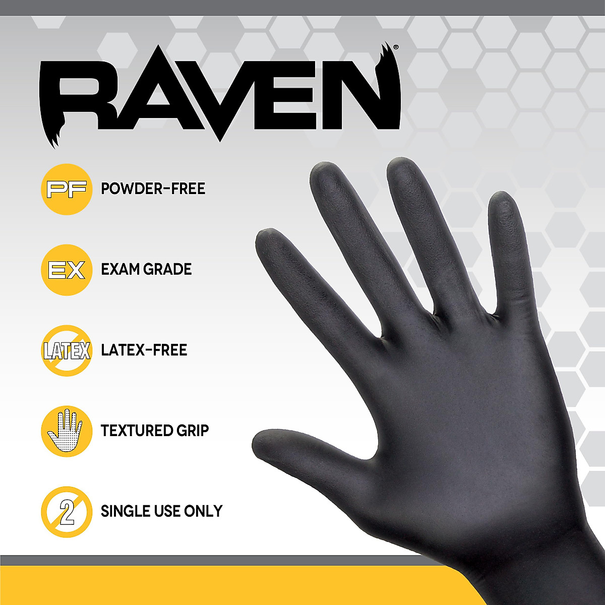 SAS Safety 66517 Raven Powder-Free Disposable Black Nitrile 7-Mil Gloves, 100 Gloves by Weight