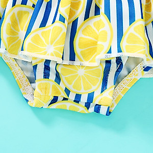 JEELLIGULAR Toddler Baby Girl Swimwear Bowknot Stripe Swimsuit Bathing Suit 2Pcs Bikini Set Outfits Summer (18-24 Months, Lemon)