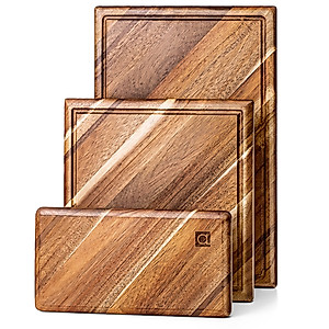 Chorus Wood Cutting Board Set with Juice Groove (3 Pieces) - Acacia Wood Kitchen Cutting Boards, Chopping Board for Meat (Butcher Block), Vegetables, Cheese - 100% Natural Hardwood