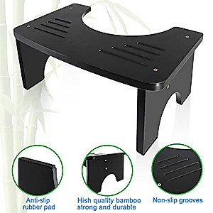 Bamboo Toilet Potty Stool for Adults, 7" Squatting Toilet Poop Stool, Bathroom Toilet Stool with Non-Slip Mat, Halloween Original Simple Design Toilet Step Stool Healthy Gifts for Kids Seniors. Black