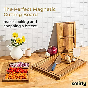 SMIRLY Acacia Wood Cutting Board Set - Wooden Cutting Boards for Kitchen, Chopping Board Set - Kitchen Cutting Board with Storage - Wood Cutting Boards for Kitchen, Large Meal Prep Cutting Board