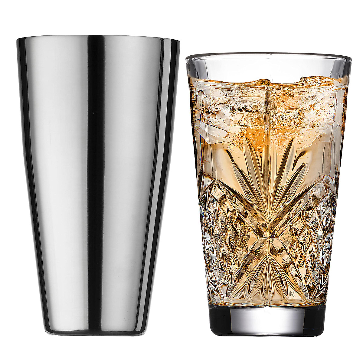 Godinger Cocktail Shaker, Martini Shaker, Boston Shaker, Stainless Cup and Crystal Glass to Mix Drinks Cocktails - Dublin Collection