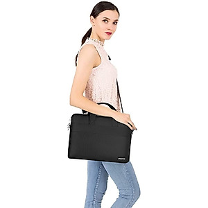 MOSISO Laptop Shoulder Bag Compatible with MacBook Air/Pro, 13-13.3 inch Notebook, Compatible with MacBook Pro 14 inch 2023-2021 A2779 M2 A2442 M1 with Horizontal Pocket & Fix Handle & Belt, Black