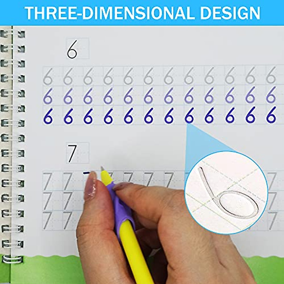 Monking 4Pc Large Magic Practice Copybook for Kids,Handwriting Practice Book 4 Pack with Pen Refill English Cursive Calligraphy Reusable Age 3-8 ，11.4x8.3Inch (4pc+2 pen)