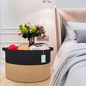 BOSROTY Extra Large Cotton Rope Basket For Girls Kids 87L, Nursery Hamper, Large Laundry Basket , Nursery Bin, Woven Basket Organizer For Storage Toys Blankets Clothes, 22”x 14”, Blend White & Pink