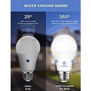 MikeWin Dusk to Dawn Light Bulbs Outdoor, 3000K Warm White, 12W(100W Equivalent) Auto ON/Off Light Sensor LED Lighting Bulb for Wall Lantern, Porch, Boundary, Garage, Patio, Front Door, 4 Pack