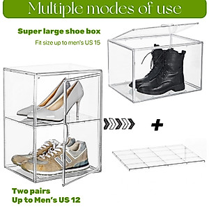 ZLLZUU Super Large Boot Storage Boxes Clear Stackable Storage Bins, XX-Large Shoe Box Organizers with Magnetic Lids, Big Acrylic Display Case an Adjustable Divider