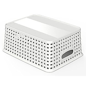 Woven Plastic Storage Basket, 6 Pack White Weave Bins Organizer, 10.1" x 7.55" x 4.1"