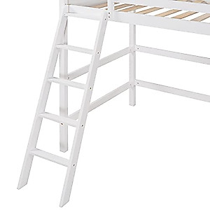 DEYOBED Twin Size Wooden Loft Bed Frame with Ladder - Space-Saving Design for Kids, Teens, and Adults