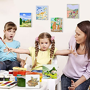 12 Pcs Pre Printed Stretched Canvas Stenciled Painting Canvas Panels Painting Canvas with Pictures to Paint 4 x 4 Inches Pre Drawn Canvas Kids Canvas Painting Set for Beginners Kid Student