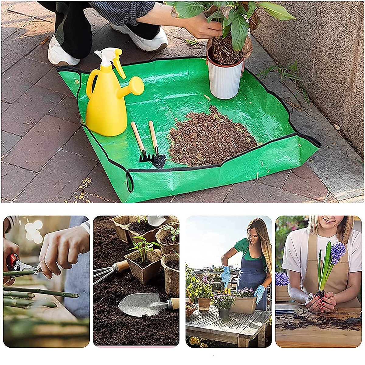 6PCS Foldable Garden Mat Set，Including 3 PCS Garden Work Cloth Waterproof Thicken Gardening Mat and 3PCS Gardening Tools for Indoor Bonsai Succulents Plant Care Soil loosening Shovel Small Shovel.